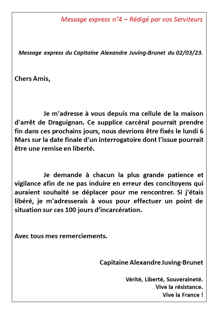 Message Express n°4 du Capitaine Alexandre Juving Brunet. – Profession ...